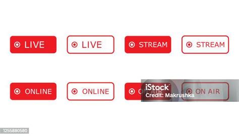 라이브 온라인 스트리밍 및 방송 아이콘의 집합 방송 Tv 쇼 레이블 멀티미디어 템플릿입니다 격리 된 빨간색 영화와 라디오 기호 팟캐스트 레이블을 스트리밍합니다 벡터 Eps