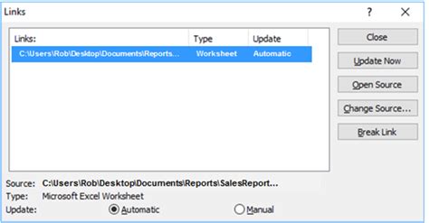 How To Break Update Or Change Links To Excel Charts Or Worksheets In