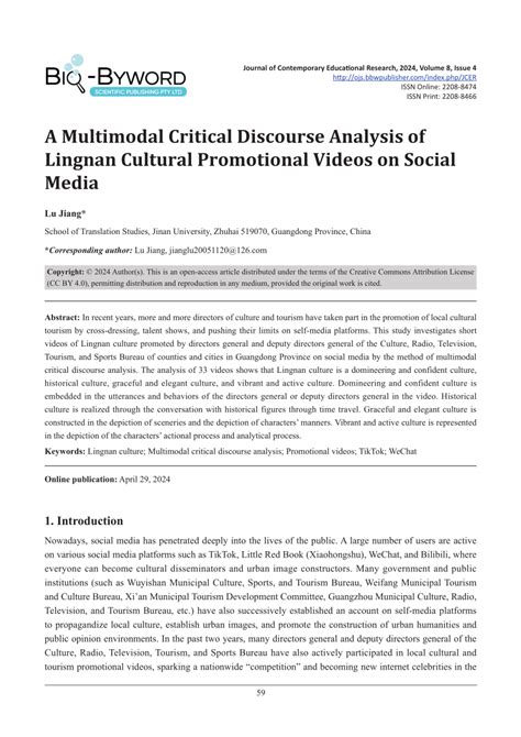 Pdf A Multimodal Critical Discourse Analysis Of Lingnan Cultural Promotional Videos On Social