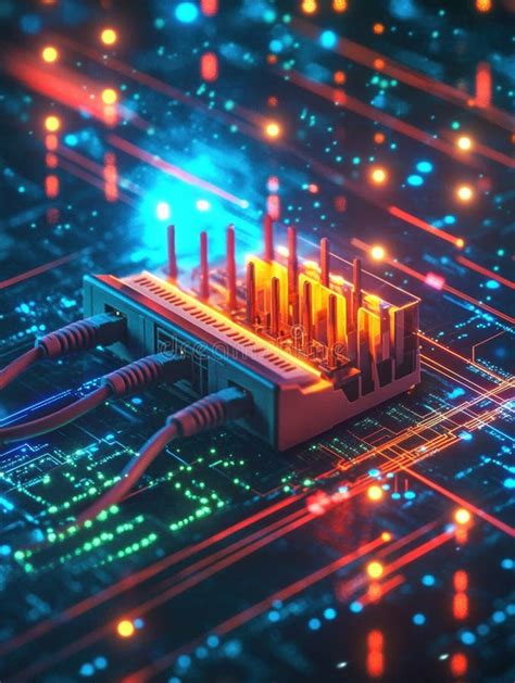 A Network Router Is Illuminated By Glowing Lines And Cables Highlighting The Dynamic Flow Of