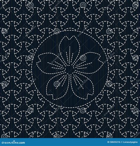 Antique Japanese Fancywork Sashiko With Sakura Flower Stock Vector Illustration Of Floral