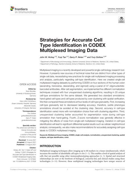 Pdf Strategies For Accurate Cell Type Identification In Codex Multiplexed Imaging Data