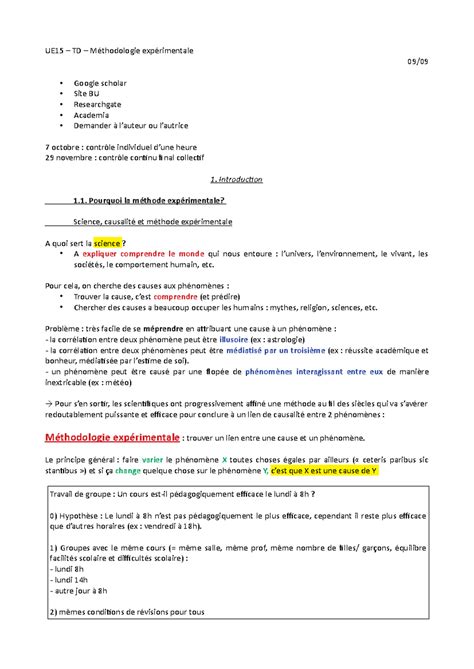 Td1 Méthodo Td1 De Méthodologie Expérimentale L2 De Psychologie Caen Ue15 Td