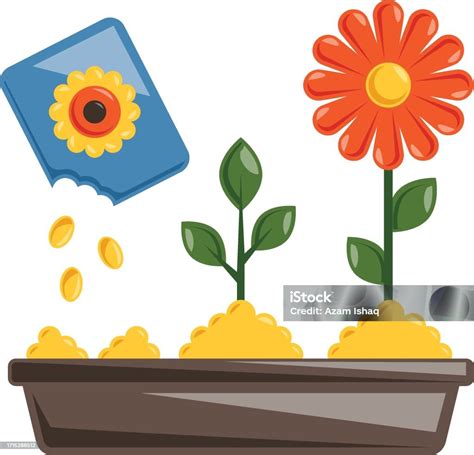 씨앗에서 식물 개념으로 꽃 변형 발아 과정 벡터 색상 아이콘 디자인 잔디 및 원예 기호 농장 및 식물 기호 농업 및 원예 장비