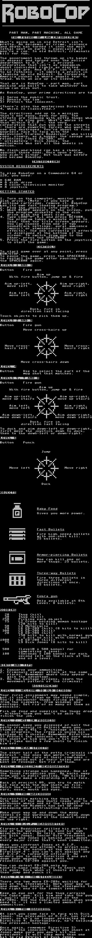 Robocop C64 Documentation Docs Lemon64