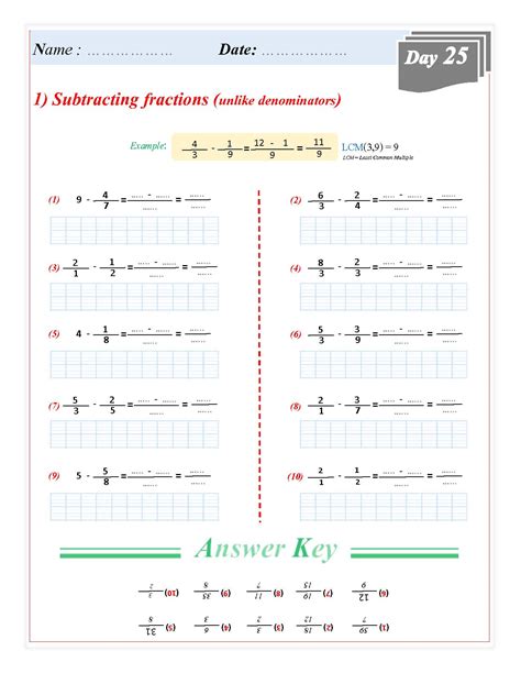 Adding And Subtracting Fractions Workbook With Answer Key Made By