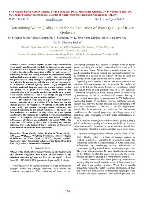 Pdf Determining Water Quality Index For The Evaluation Of Water Quality Of River Godavari