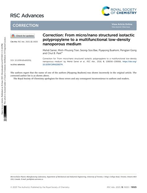 Pdf Correction From Micronano Structured Isotactic Polypropylene To