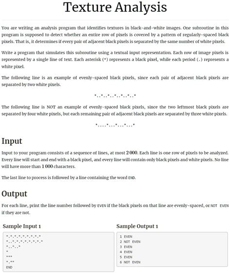 Solved C Code Kattis Texture Analysis Texture Analysis You Are