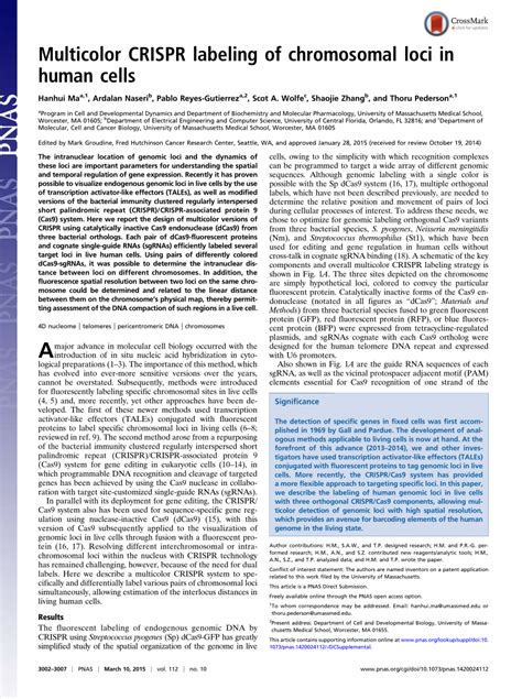 Pdf Multicolor Crispr Labeling Of Chromosomal Loci In Human Cells