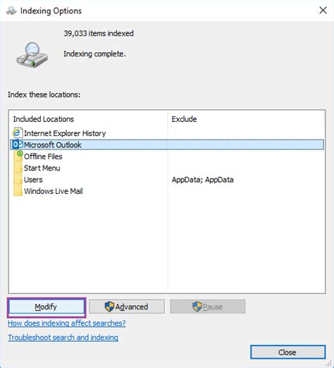 Outlook 2016 Indexing Options Grayed Out Regedit Jawerbazar
