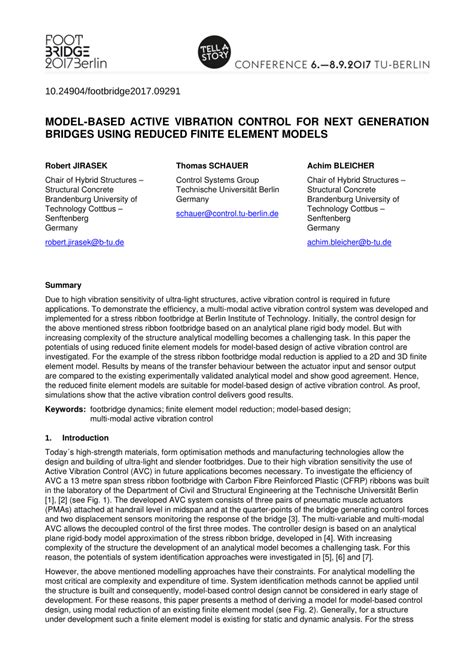 Pdf Model Based Active Vibration Control For Next Generation Bridges Using Reduced Finite