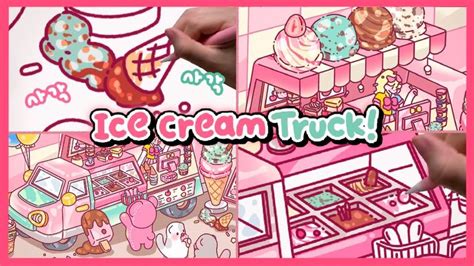 Eng 아기자기한 아이스크림 트럭 그리기🍭• 톡톡 사각사각 종이필름 Asmr • 힐링영상