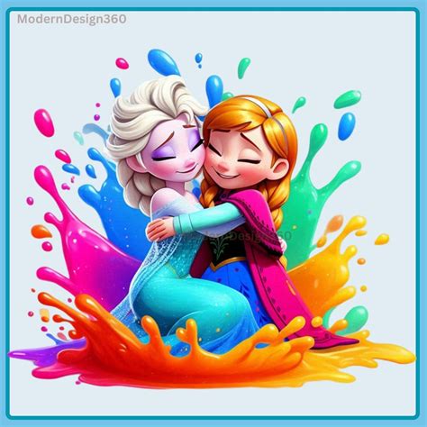 Anna And Elsa Hug Watercolor Splash Clipart Images Graphics And Artwork Rainbow Aesthetic