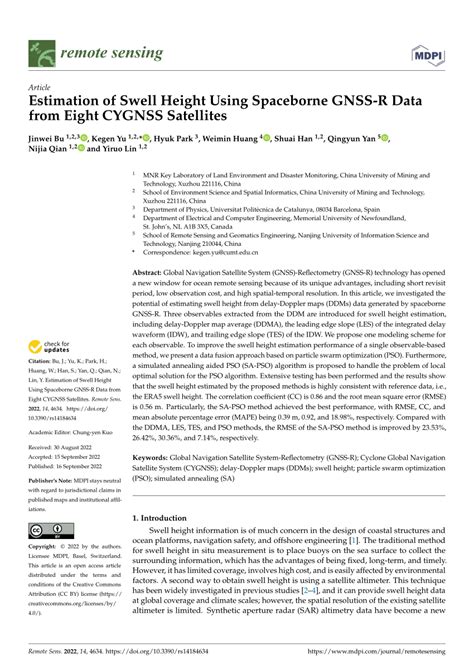 Pdf Estimation Of Swell Height Using Spaceborne Gnss R Data From