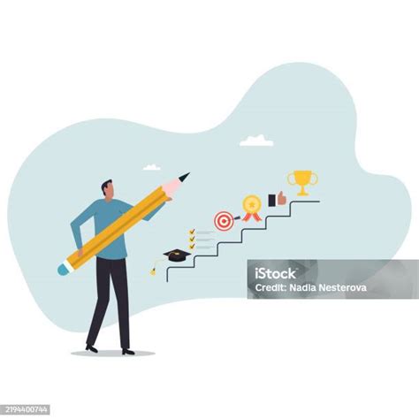 경력 계획 계획 및 성장 경력 기회 전문적 성취 또는 비즈니스 성공을 개발하는 단계 Business Conceptflat Character 개념에 대한 스톡 벡터 아트 및