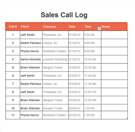16 Call Log Templates Free Word Excel PDF Formats