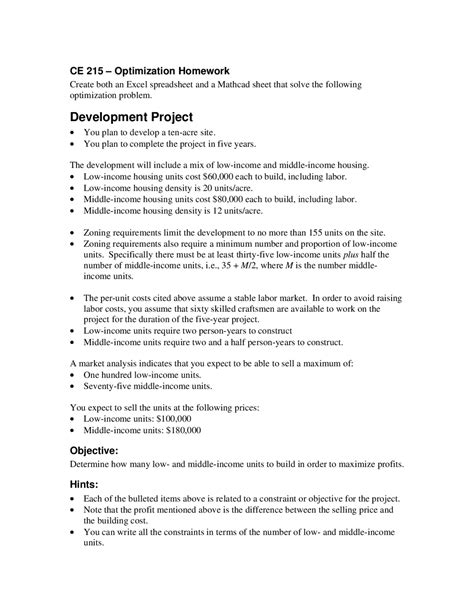 Create Excel And Mathcad Spreadsheet To Solve Optimization Problems Ce 215 Docsity