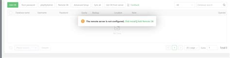 the remote server is not configured click install add remote db