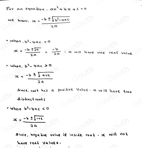 Solved The Values Of The Expression B2 4ac Is Called Discriminant