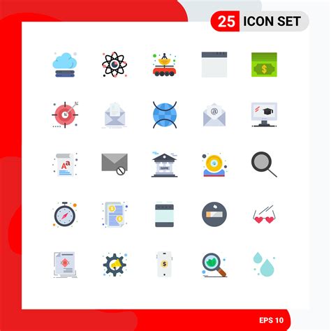 Pictogram Set Of 25 Simple Flat Colors Of Dollar Windows Network App