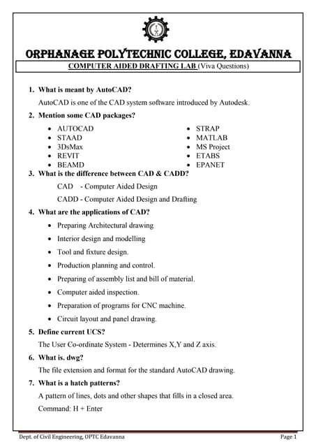 Cad Lab Model Viva Questions Pdf