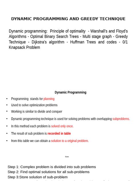 Unit Iii Dynamic Programming And Greedy Technique Pdf Dynamic
