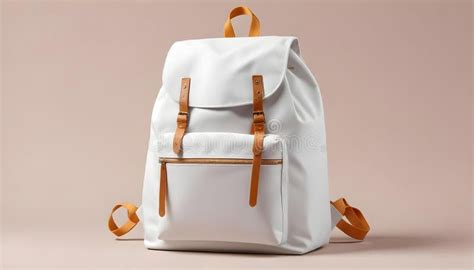 Minimalist Backpack With Brown Leather Straps On Neutral Background