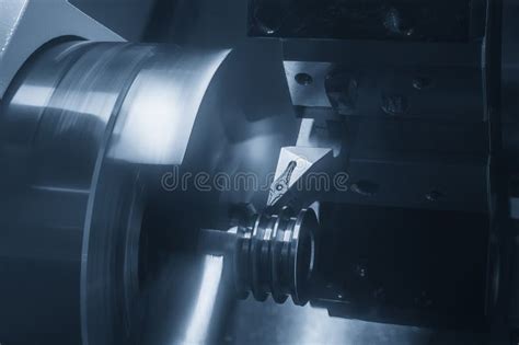 Close Up Scene The Chip Insert Tool Operation On CNC Lathe Machine Stock Photo Image Of