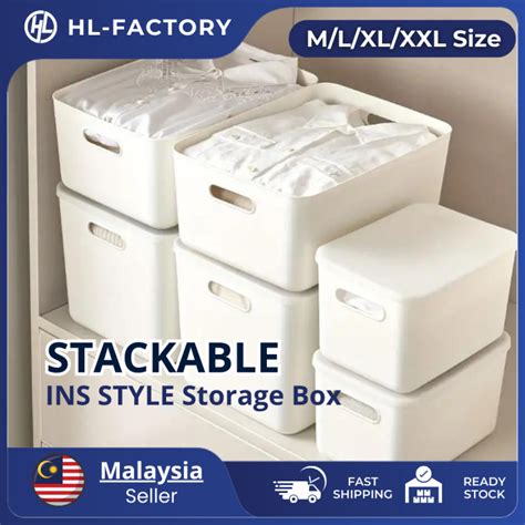 HLFACTORY INS Style Stackable Plastic Storage Box Tote Organizing Container Lazada
