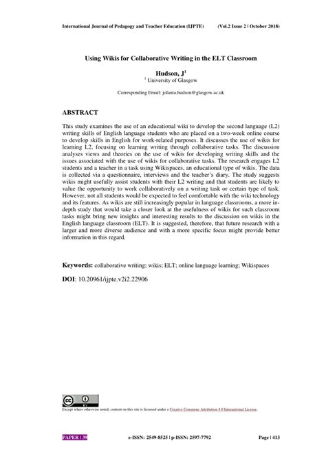 Pdf Using Wikis For Collaborative Writing In The Elt Classroom
