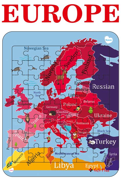 T Plus Ahşap Eğitici Dünya Haritası Puzzle Yapboz 6li Set 288 Parça
