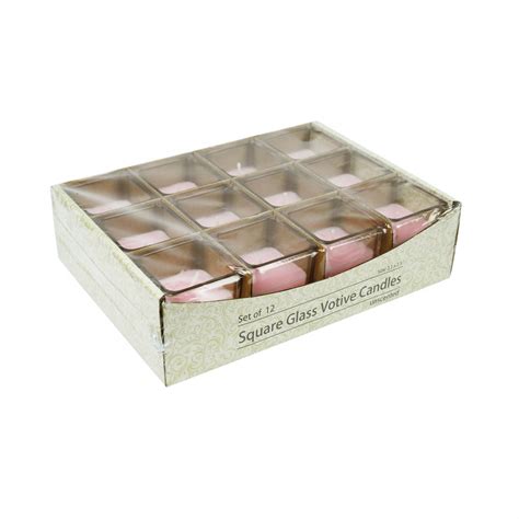 Light Rose Square Glass Votive Candles 12pc Box