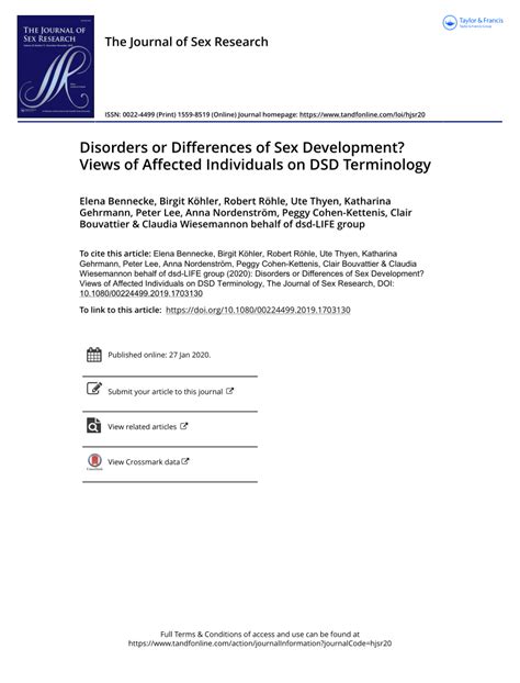PDF Disorders Or Differences Of Sex Development Views Of Affected Individuals On DSD Terminology