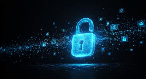 Glowing Blue Digital Padlock Is Centered Against A Dark Background