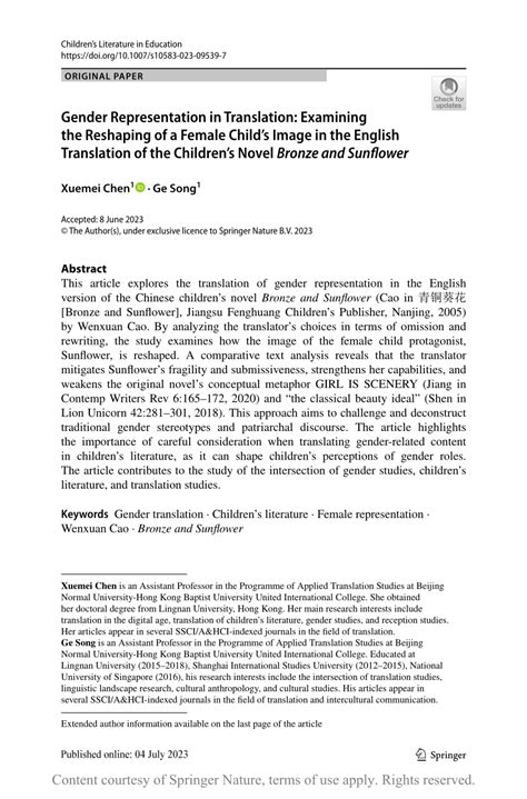 Gender Representation In Translation Examining The Reshaping Of A