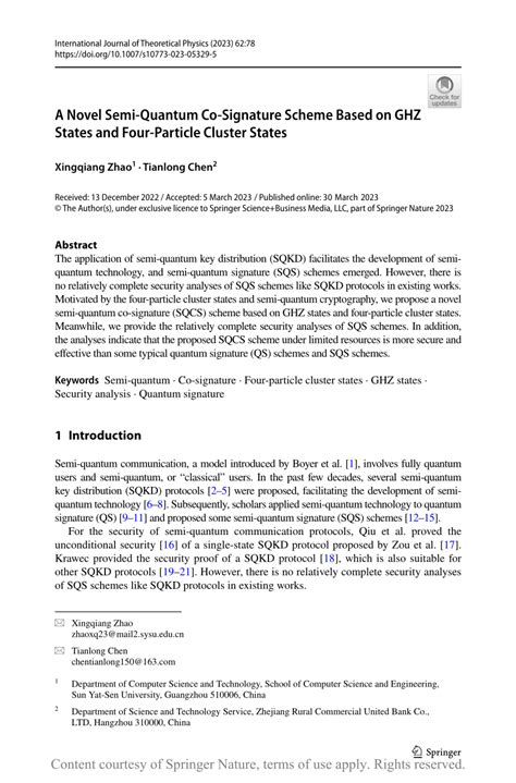 A Novel Semi Quantum Co Signature Scheme Based On Ghz States And Four