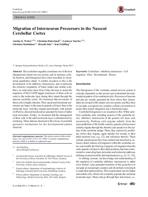 Pdf Migration Of Interneuron Precursors In The Nascent Cerebellar Cortex