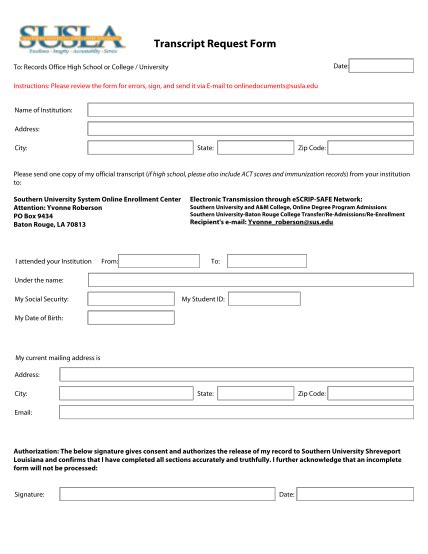 22 College Transcript Request Form Template Free To Edit Download