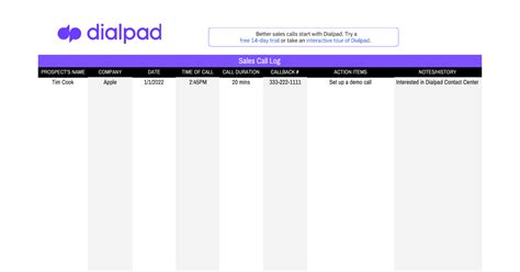 Dialpad 10 Free Call Log Templates [ Tips To Make Your Own] Dialpad