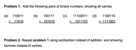 Solved Problem Add The Following Pairs Of Binary Numbers Chegg Com