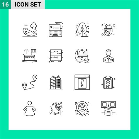 Editable Vector Line Pack Of 16 Simple Outlines Of Security Safe Online
