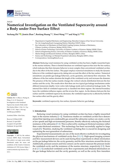 Pdf Numerical Investigation On The Ventilated Supercavity Around A