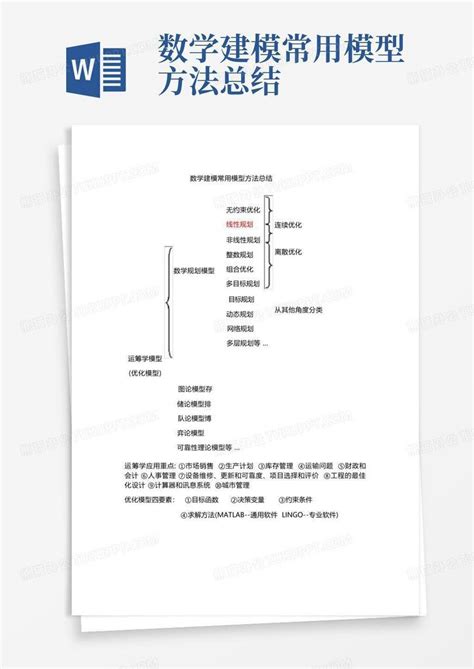 数学建模常用模型方法总结Word模板下载 编号qgrxgmkn 熊猫办公