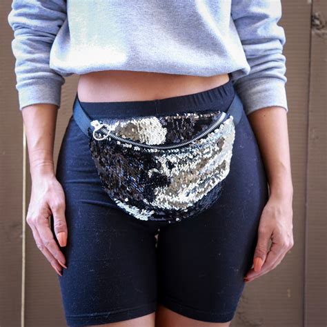 Sparkly Silver Black Mermaid Moveable Sequin Fanny Pack Bum Waist Bag Festival Edm Rave Mardi