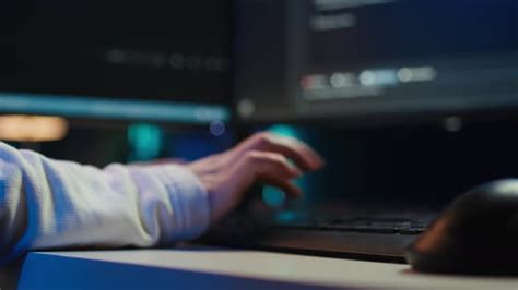 programmer typing on computer to fix software vulnerabilities close up technology stock footage