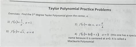 Solved Taylor Polynomial Practice Problemsexercises Find