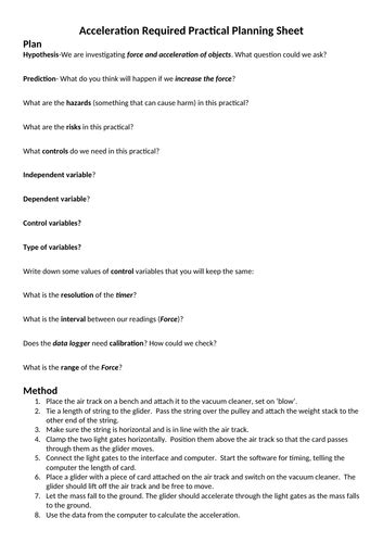 Acceleration Required Practical Lesson With Method Teaching Resources