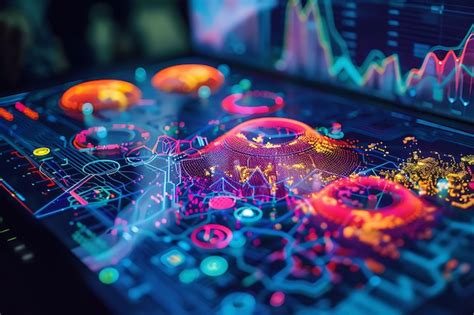 Premium Photo Abstract Digital Interface With Neon Lights And Data Visualization