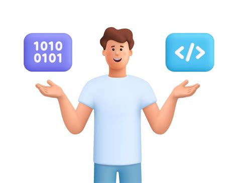 Young Smiling Man James Pointing To Programming Code And Binary Code Symbol Web Development